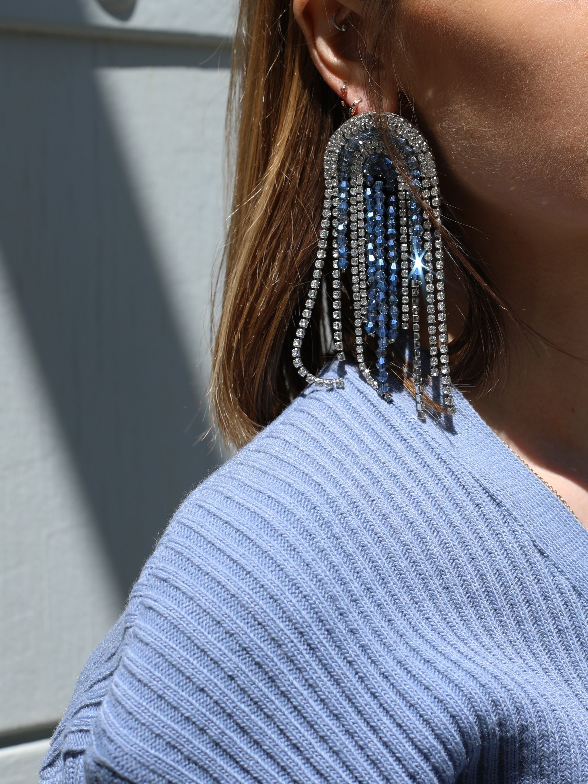 Crystal Blue Rhinestone Statement Earrings – Marble Hive